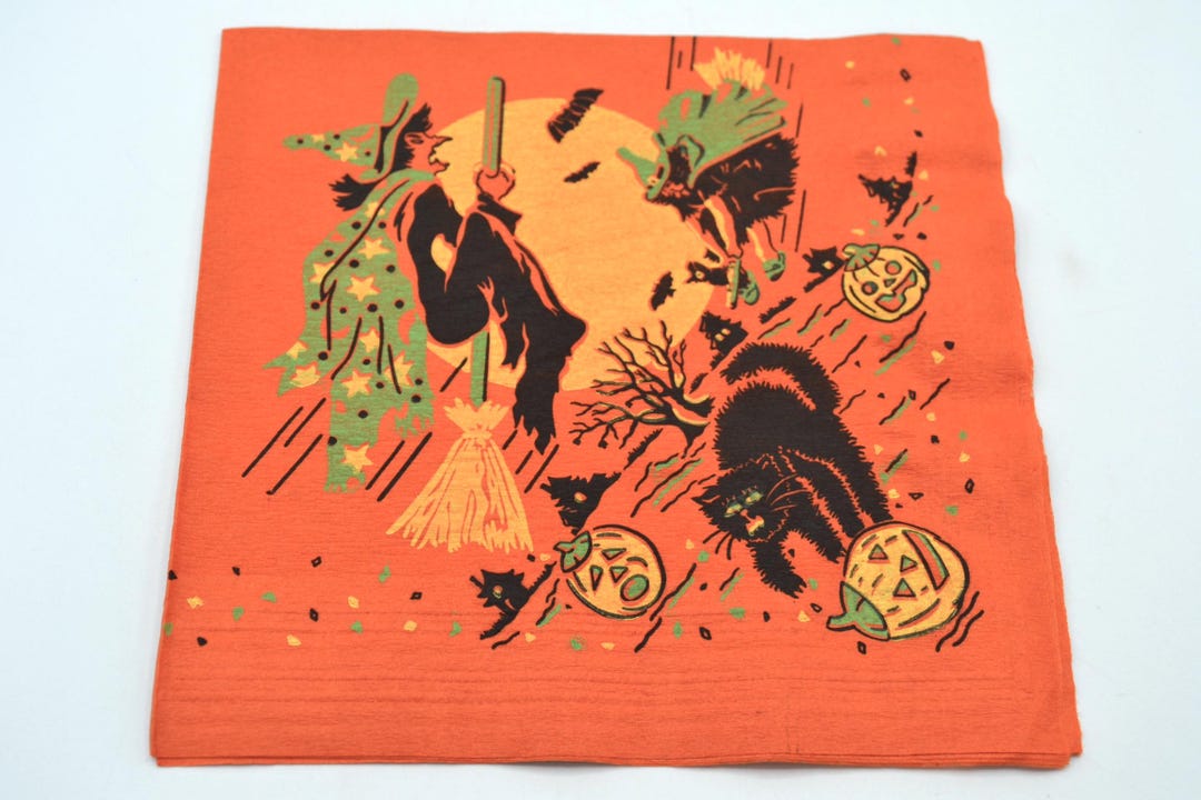 Vintage Halloween Paper Napkin - Wicked Witches Flying on Brooms ...