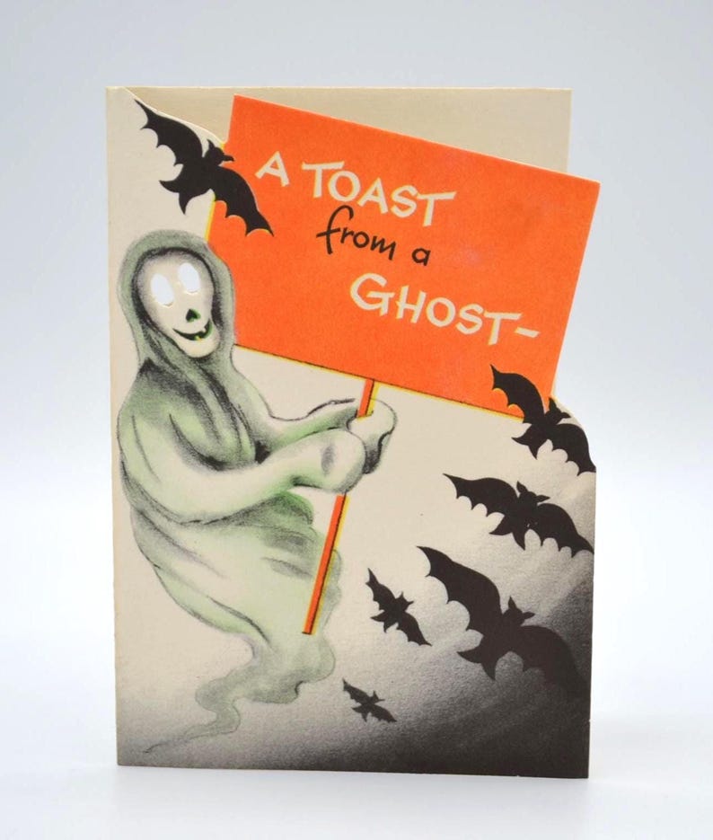 Vintage Halloween Greeting Card - A Toast From a Ghost - Unused Gibson ...