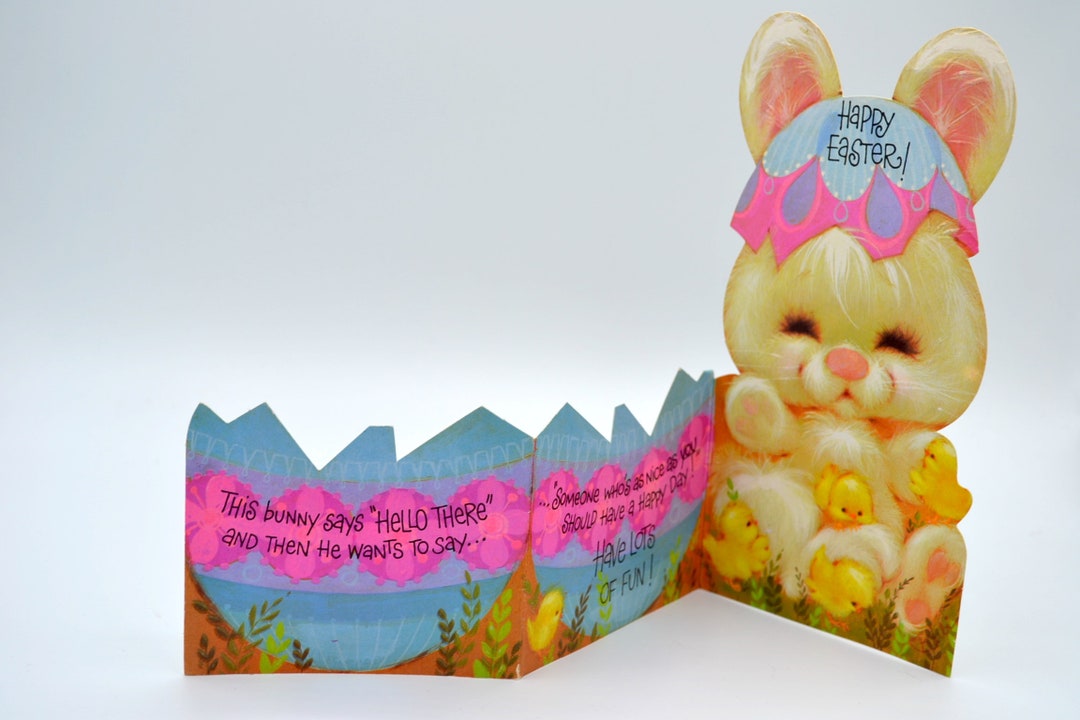Vintage Easter Card Bunny Rabbit With Egg Basket and Flower Hat Used to ...