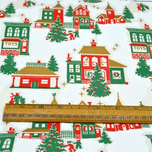 Vintage Christmas Wrapping Paper - 1950s Town Buildings Church Tree ...