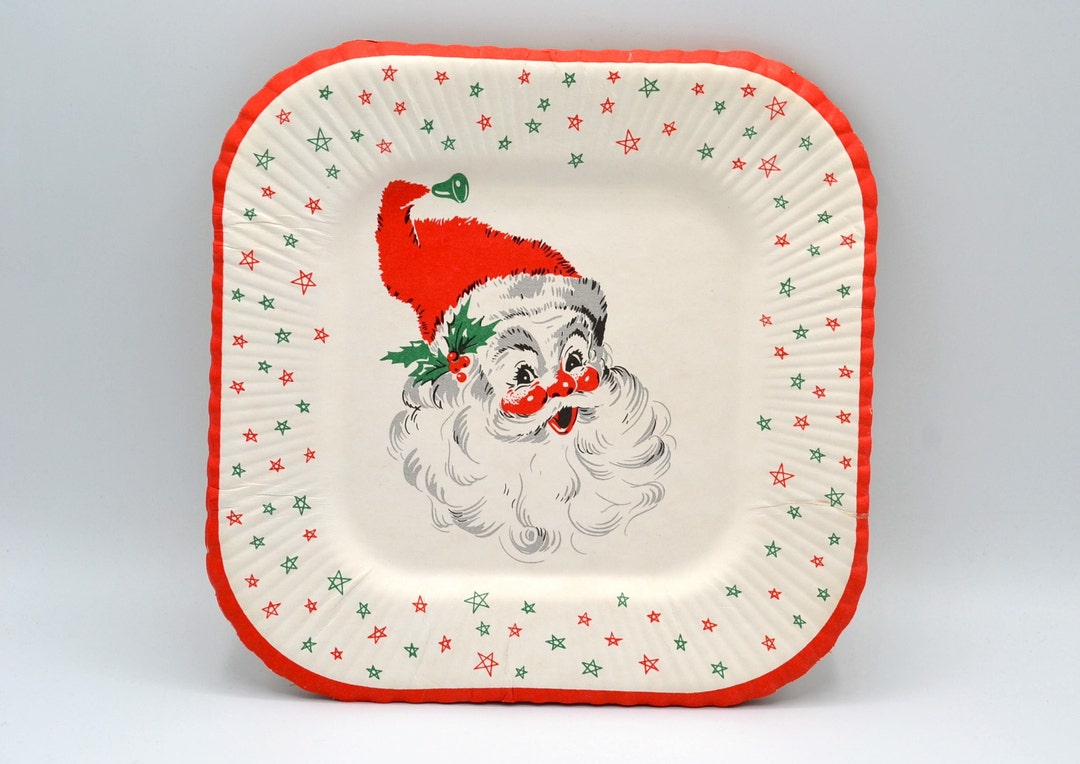 Vintage Christmas Paper Plate 1950's Santa Claus and Stars 8 Square ...