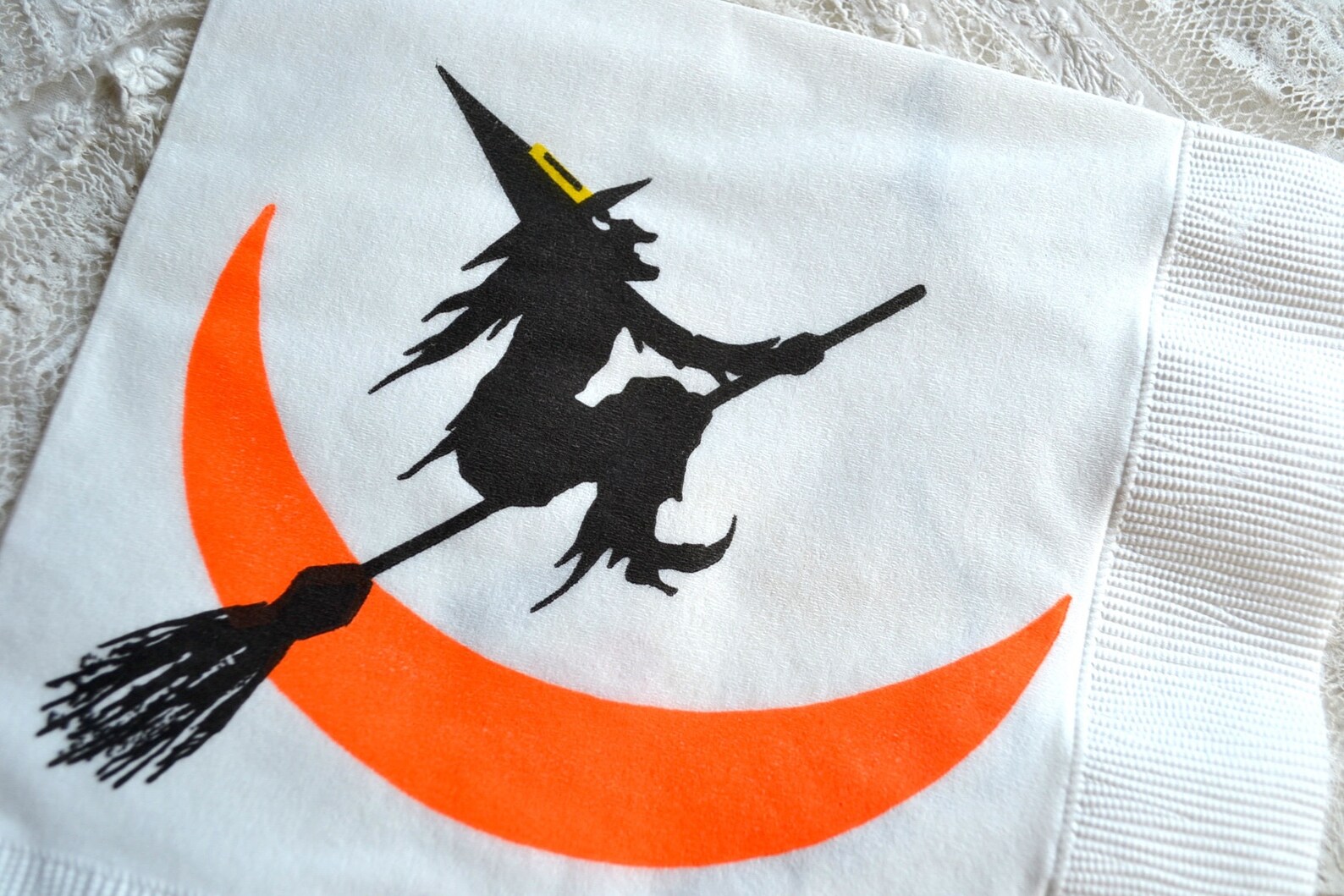 Vintage Halloween Paper Napkin Flying Witch on Broom - Etsy