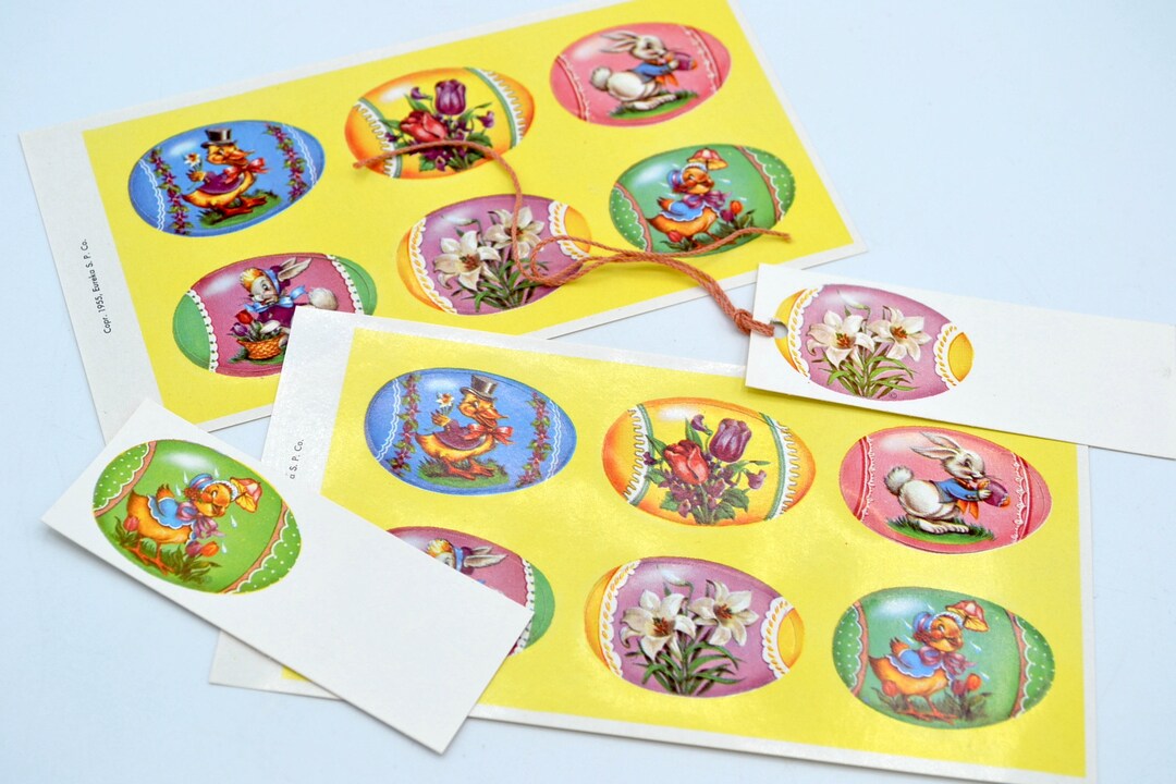 Vintage Easter Stickers and Gift Tags - 1950s Eureka Bunny Ducks Eggs ...