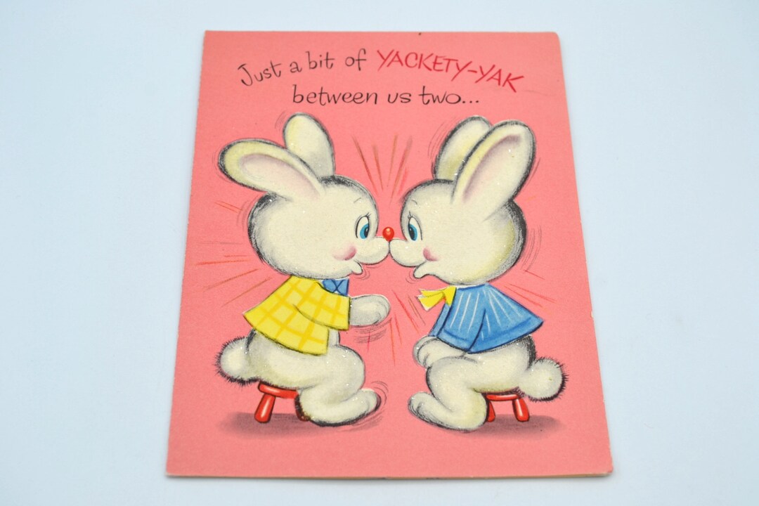 Vintage Greeting Card Miss You Bunny Rabbits Unused Glitter - Etsy