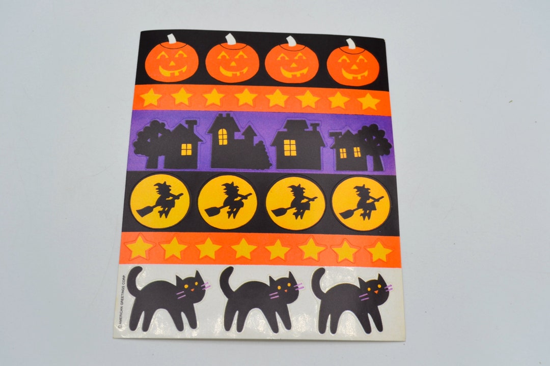 Vintage Halloween Stickers Haunted House Witch Black Cats AGC 1990s - Etsy