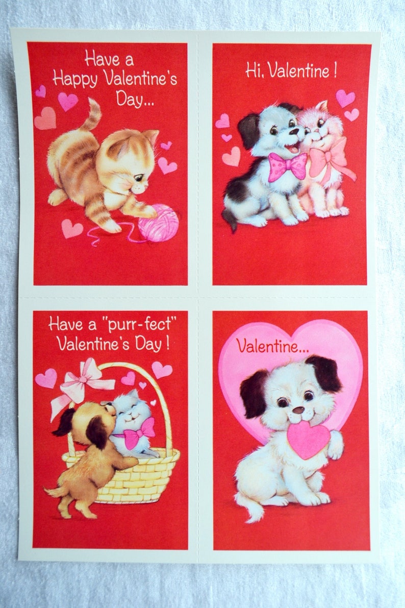 Vintage Valentine Cards Dogs and Cats School Valentines - Etsy