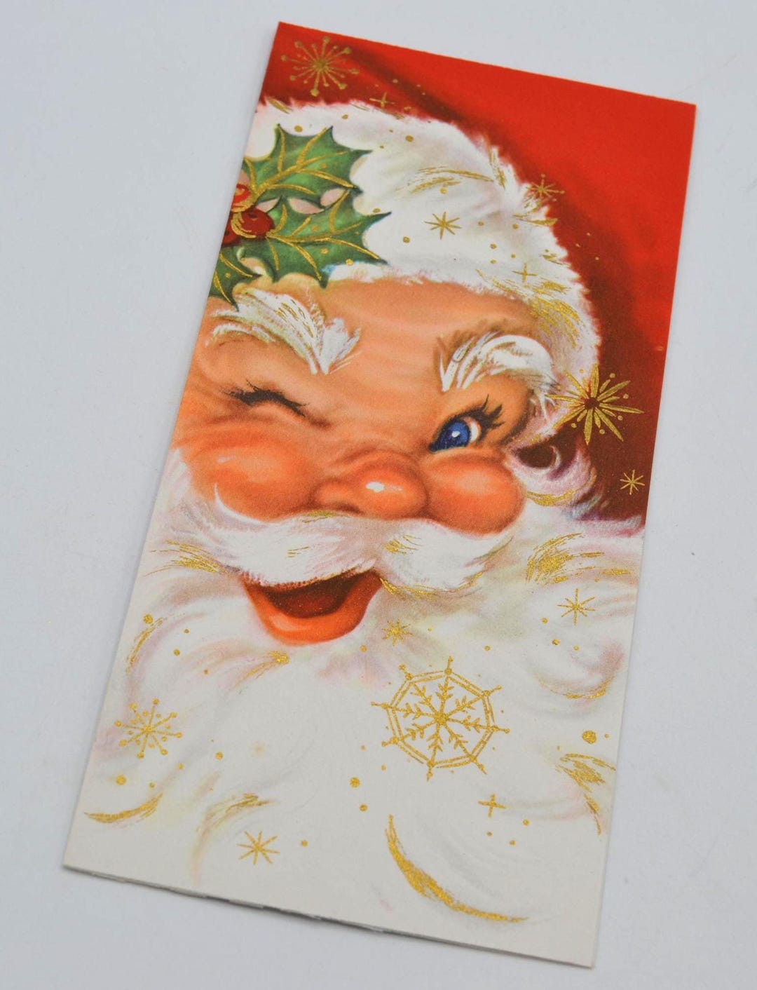 Vintage Christmas Card - Winking Santa Atomic Stars and Snowflakes ...