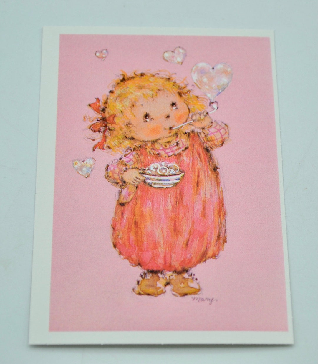 Vintage Mary Hamilton Valentine Card - Little Girl Blowing Heart ...