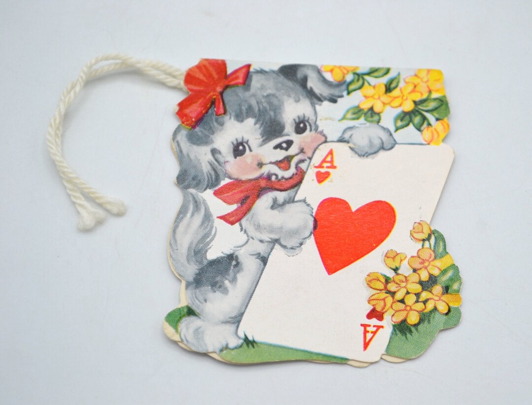 Vintage Tally Card - A Meri Card Puppy Dog With Ace of Hearts - Unused ...
