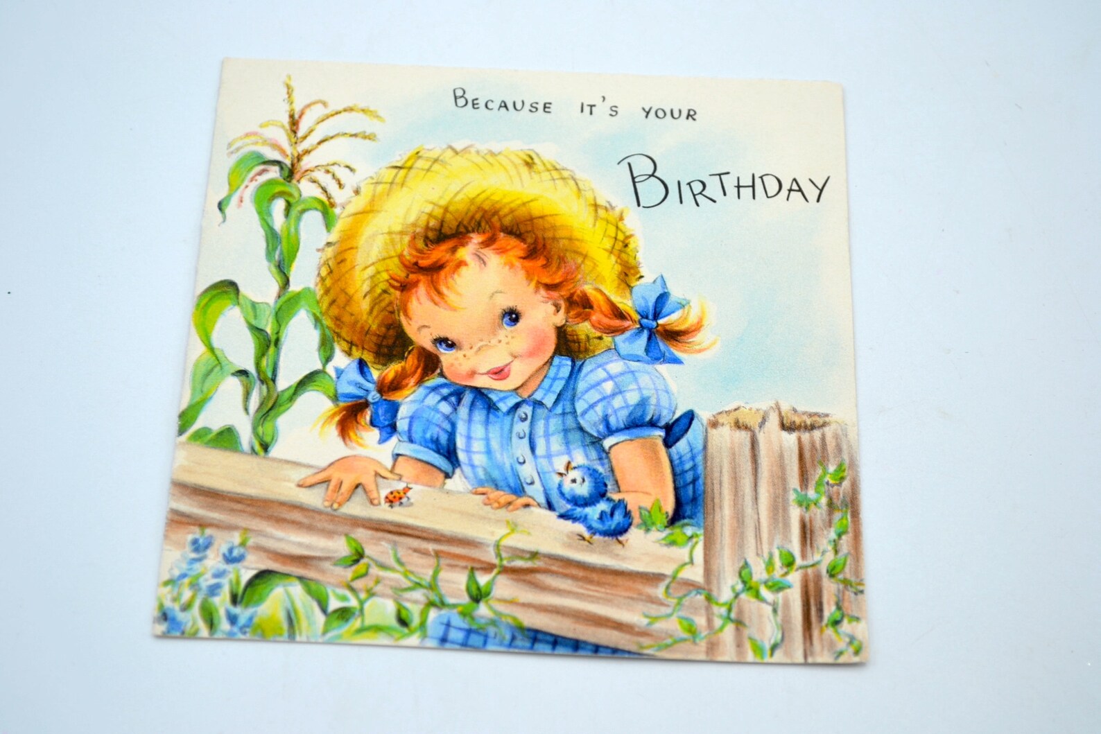 Vintage Birthday Card - Little Freckle Face Country Girl - Used ...
