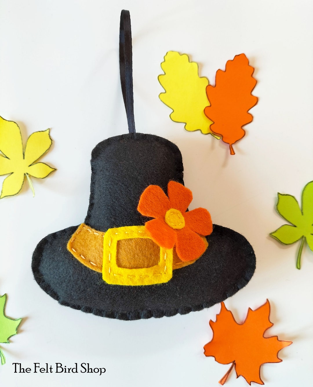 Pilgrim Hat With Flower - Black Pilgrim Hat - Thanksgiving Felt Decor ...