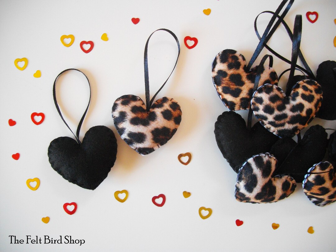 Black and Leopard Hearts Felt Hearts Valentines Day Ornaments Cheetah ...