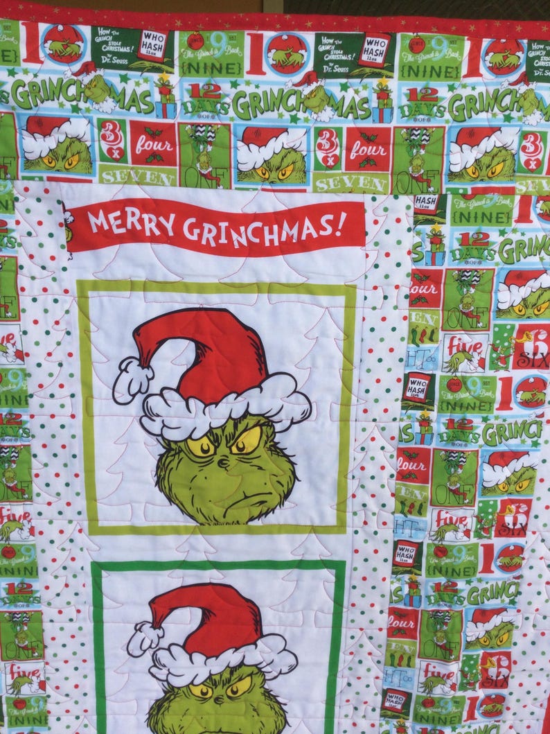 Grinch Faces Christmas Quilt - Etsy