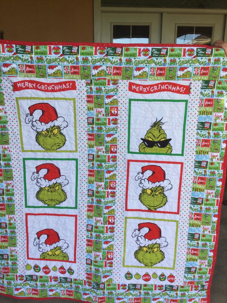 Grinch Faces Christmas Quilt - Etsy