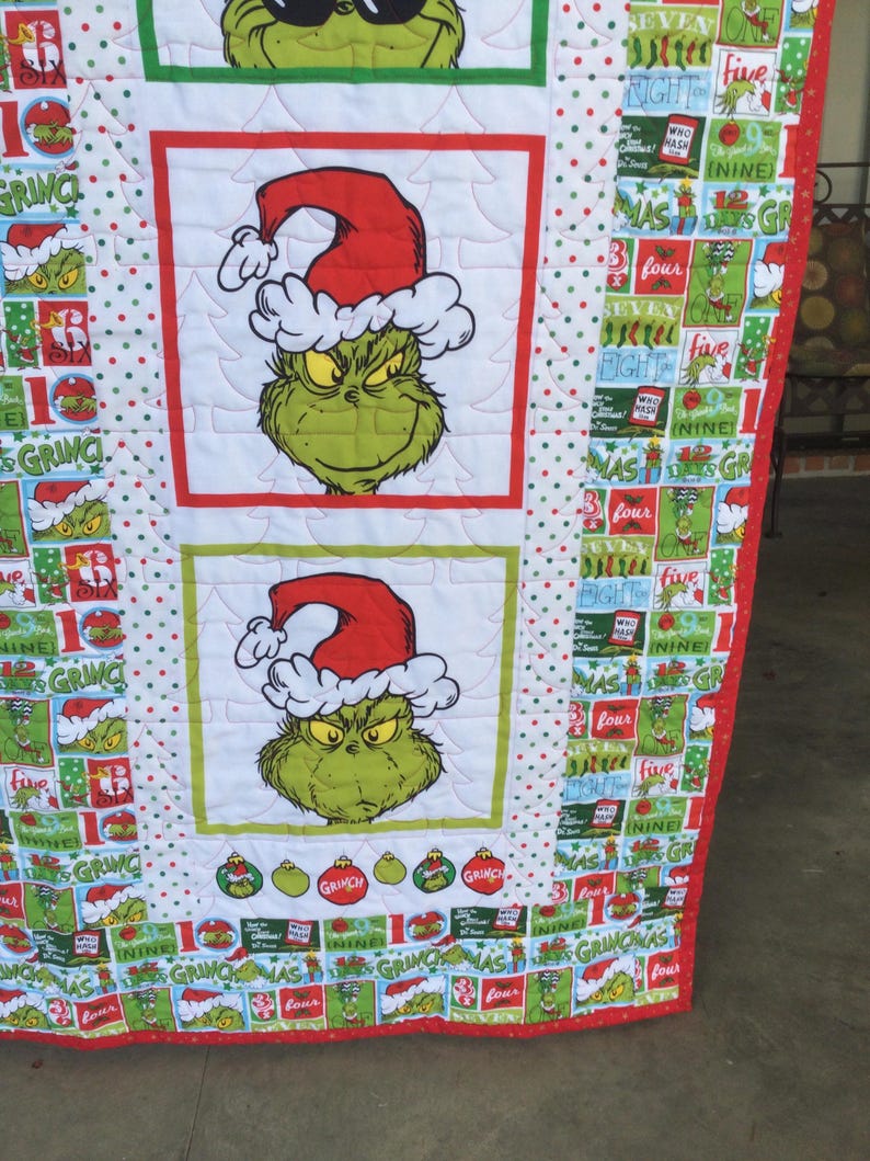Grinch Faces Christmas Quilt - Etsy