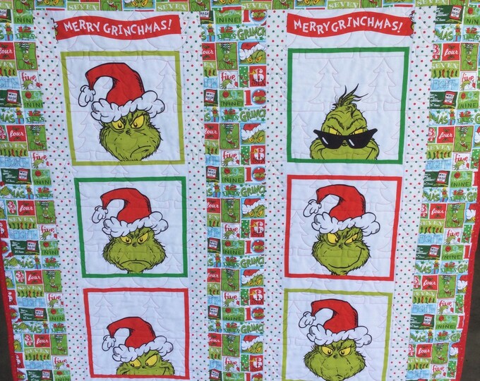 Grinch Faces Christmas Quilt - Etsy