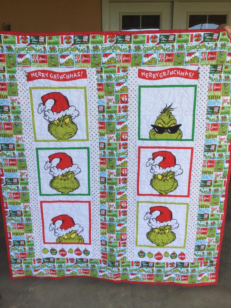 Grinch Faces Christmas Quilt - Etsy