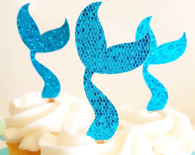 Mermaid Cupcake Toppers Mermaid Tail Toppers Teal Glitter | Etsy