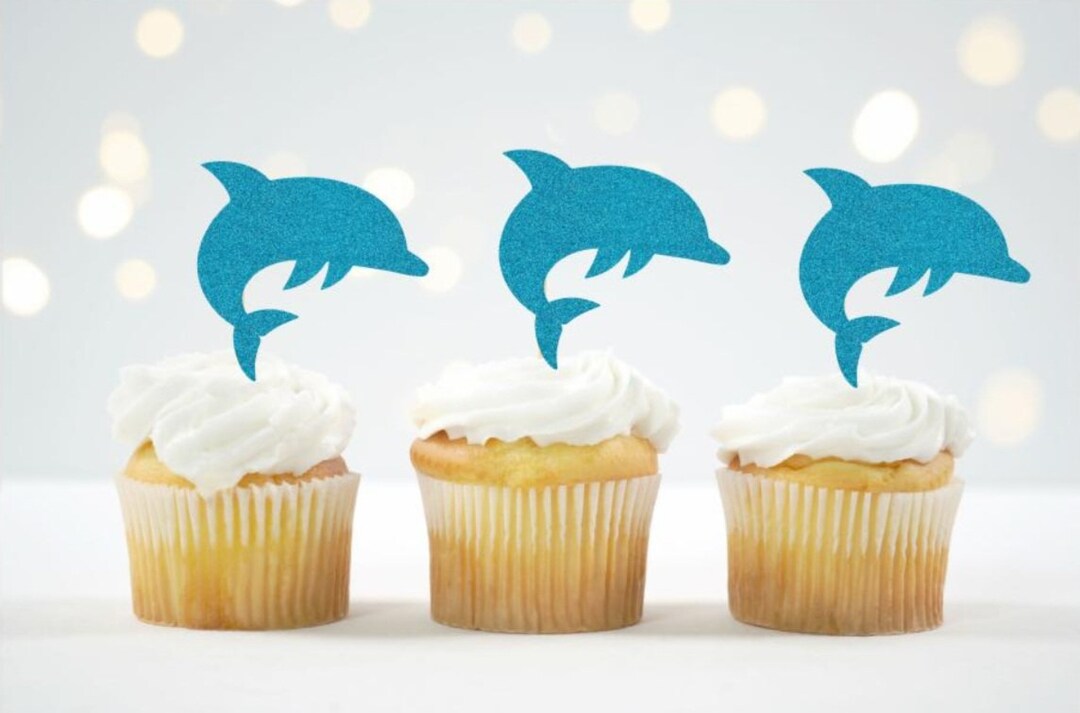 Dolphin Cupcake Toppers Glitter Dolphin Toppers Dolphin Party Picks ...