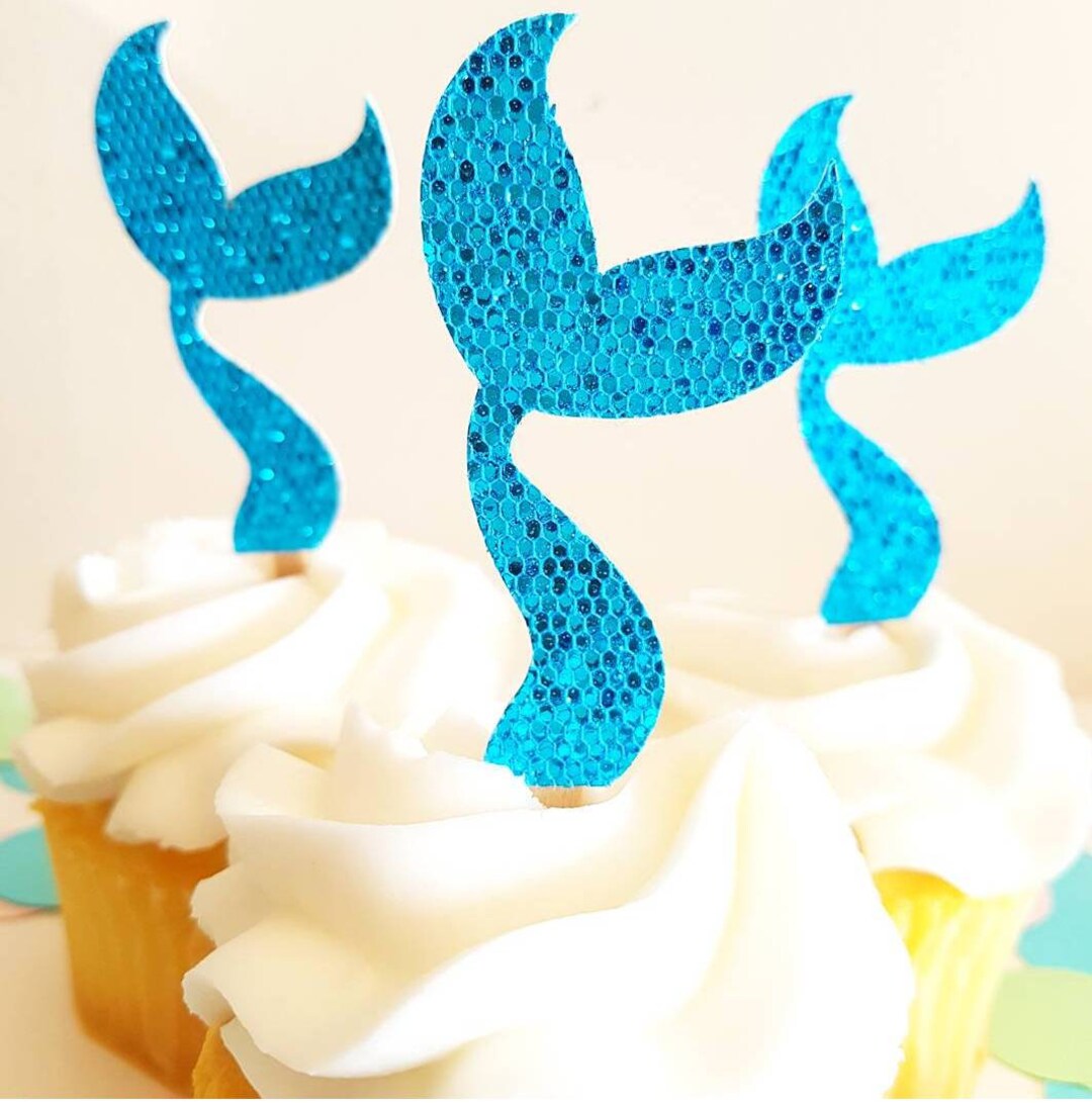 Mermaid Cupcake Toppers Mermaid Tail Toppers Teal Glitter - Etsy