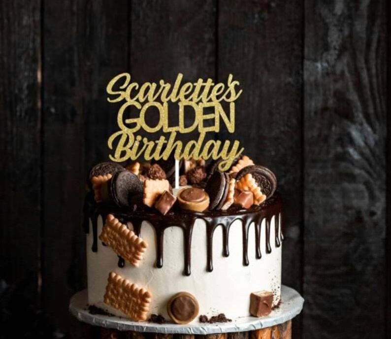 Golden Birthday Cake Topper, Custom Golden Birthday Topper, Happy ...