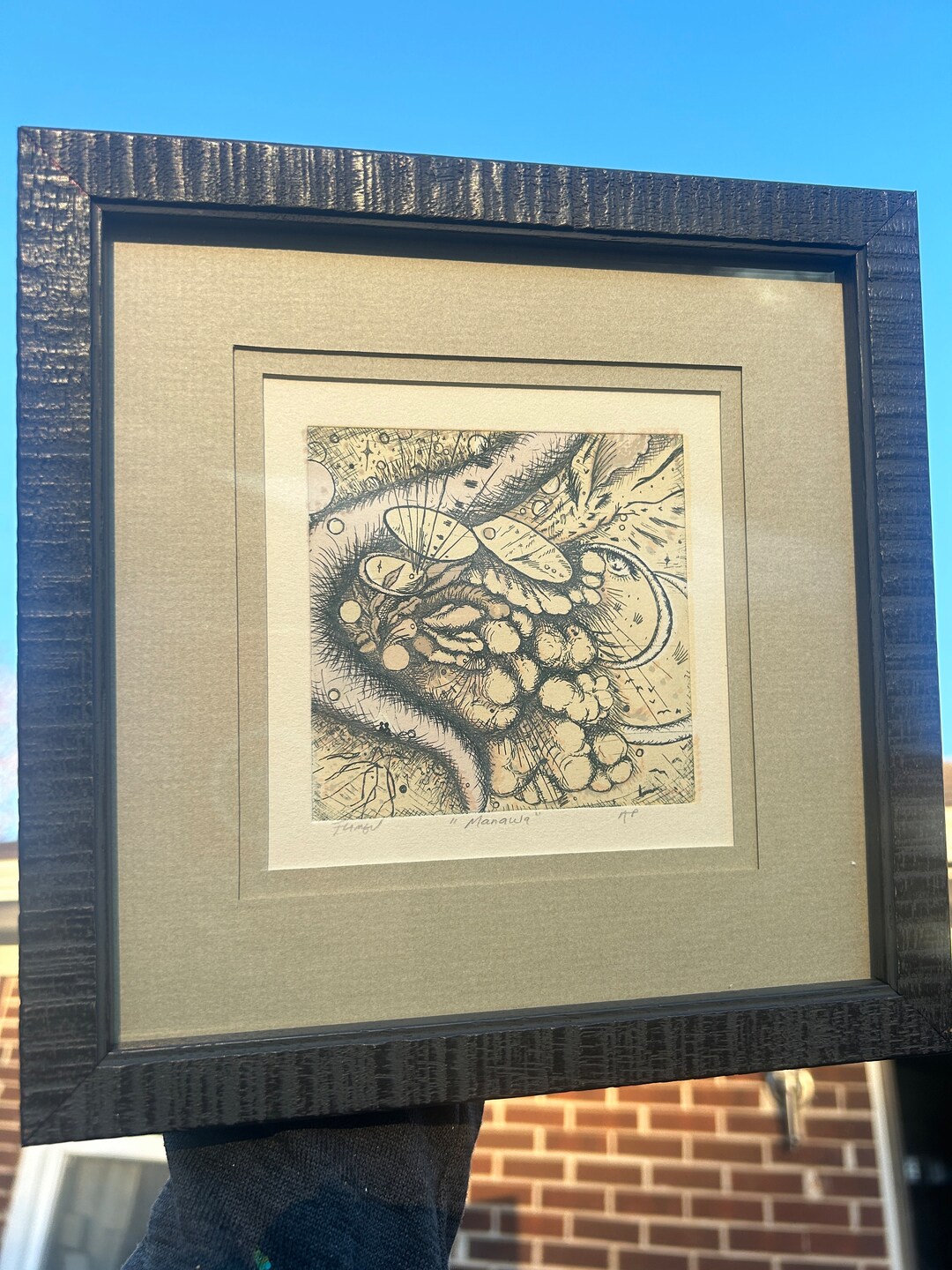 Manawa Framed Original Etching With Screen Print Flamgu Abstract ...
