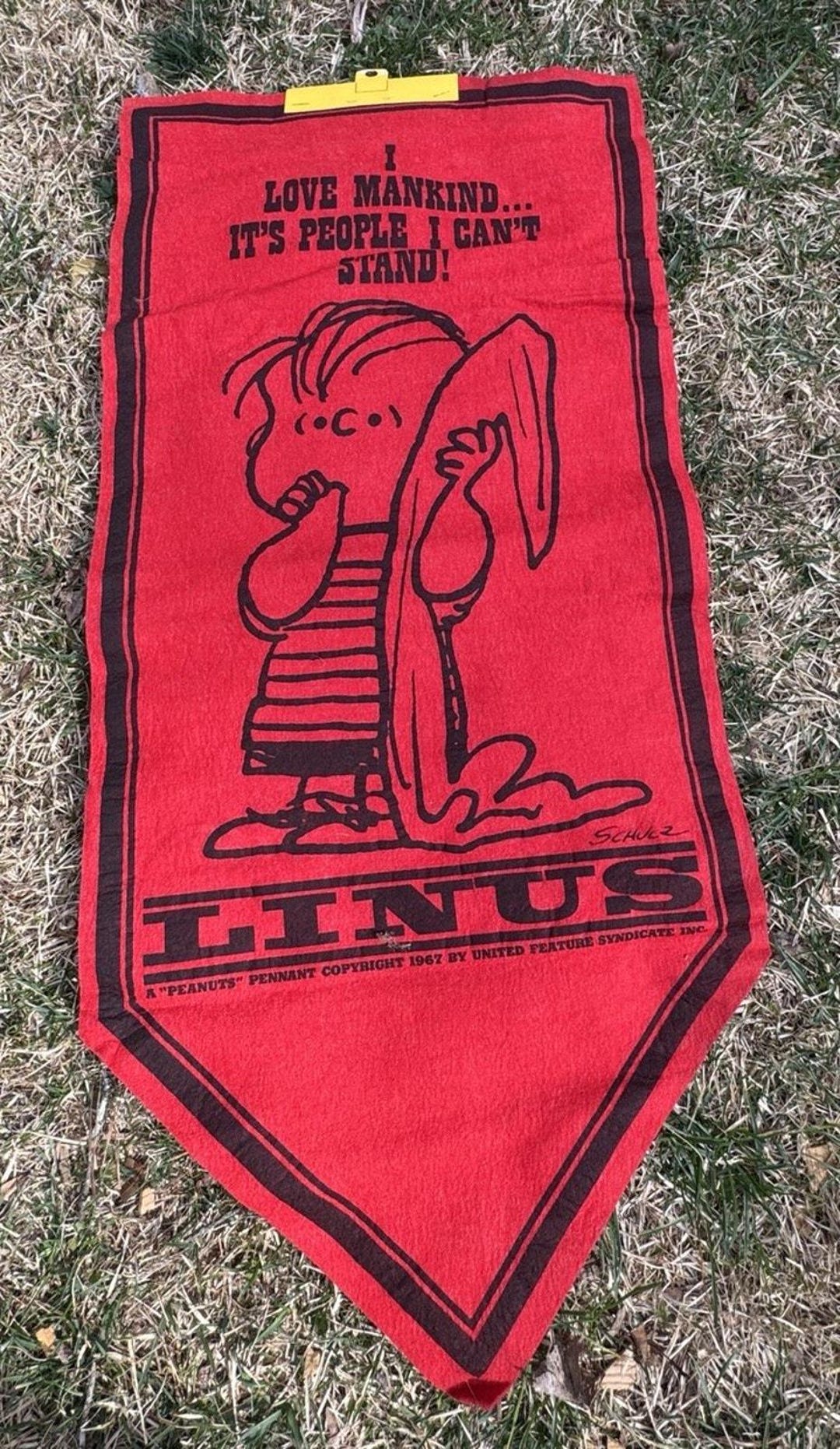NEW 1967 Linus Peanuts Pennant I Love Mankind People I Can’t Stand With ...