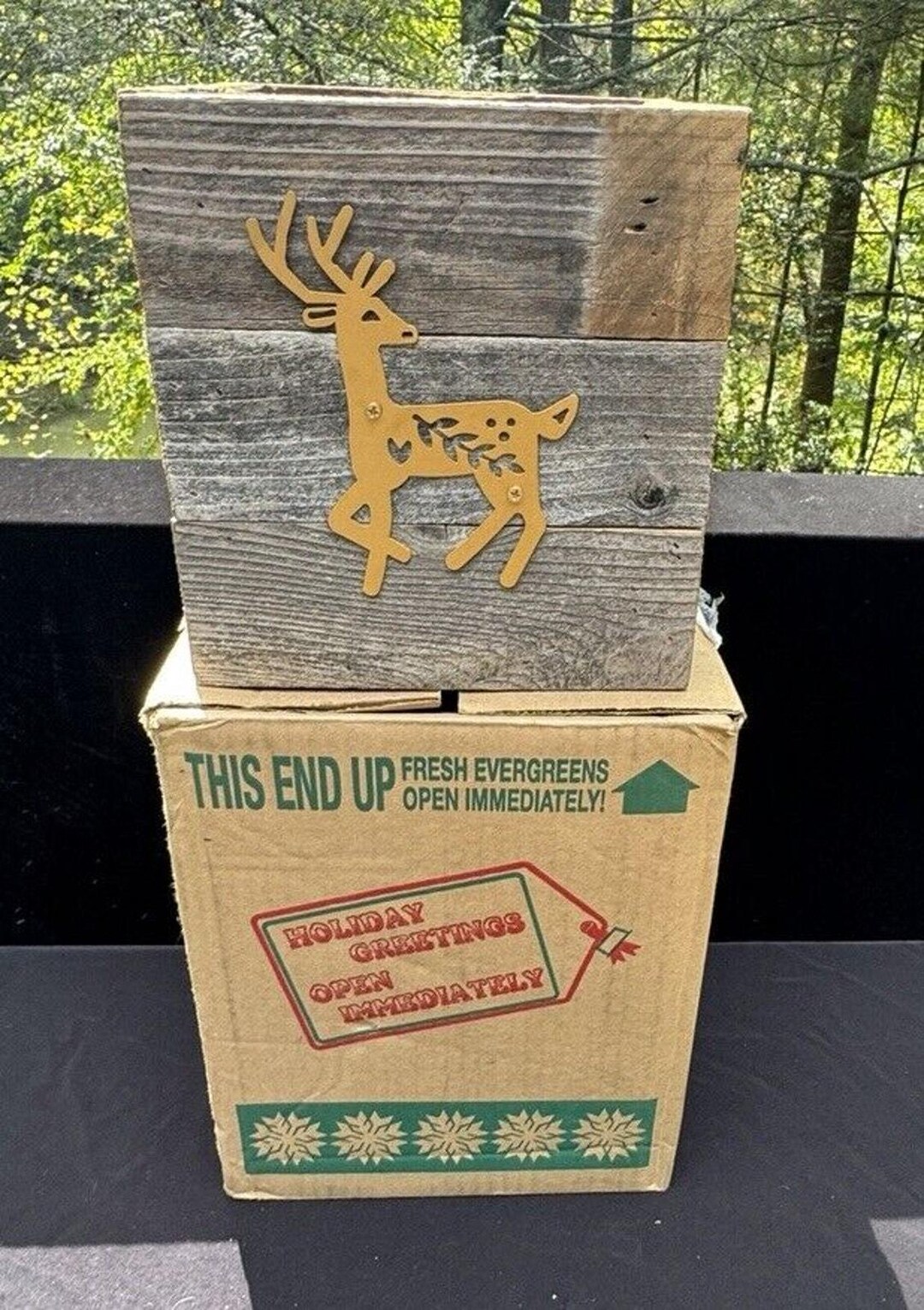Vintage BRECK'S GIFTS Farm House Christmas Cedar Wood Reindeer Planter ...