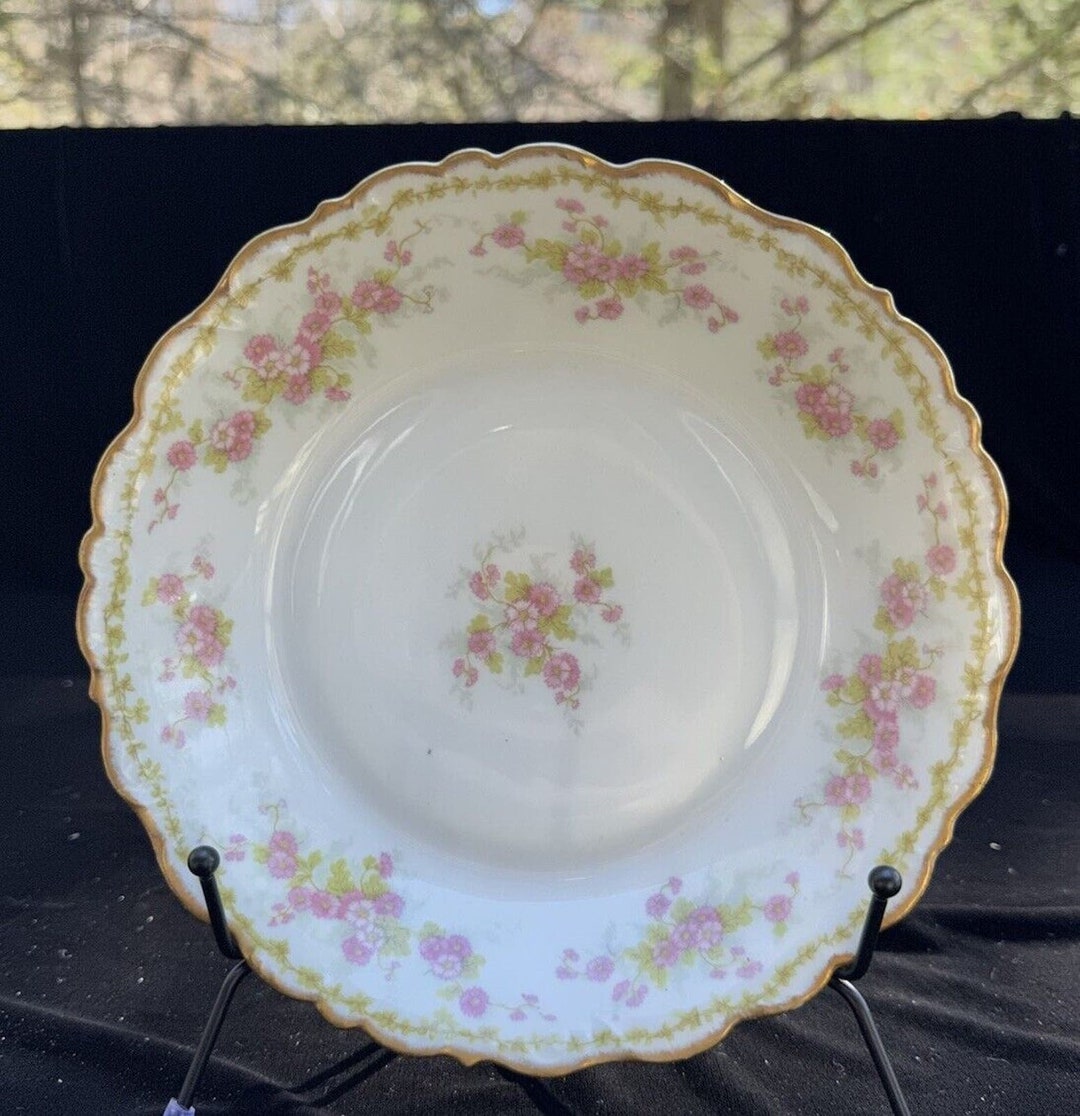 Antique Elite Works LIMOGES FRANCE Porcelain Bowl 8" Pink Flower Gold ...