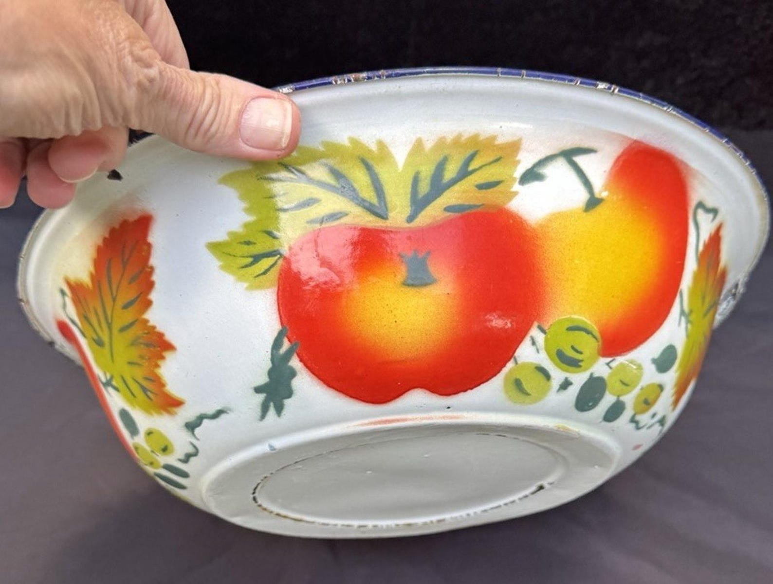 Vintage Enamelware Bowl MCM Mid Century Orange Fruit Kitsch Farmhouse ...