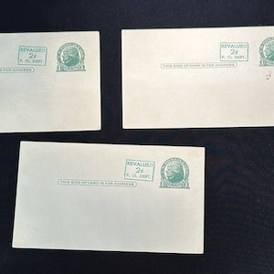 3 Vintage Postcard Unused 1 Cent Jefferson Revalued 2 Cent PO Dept ...
