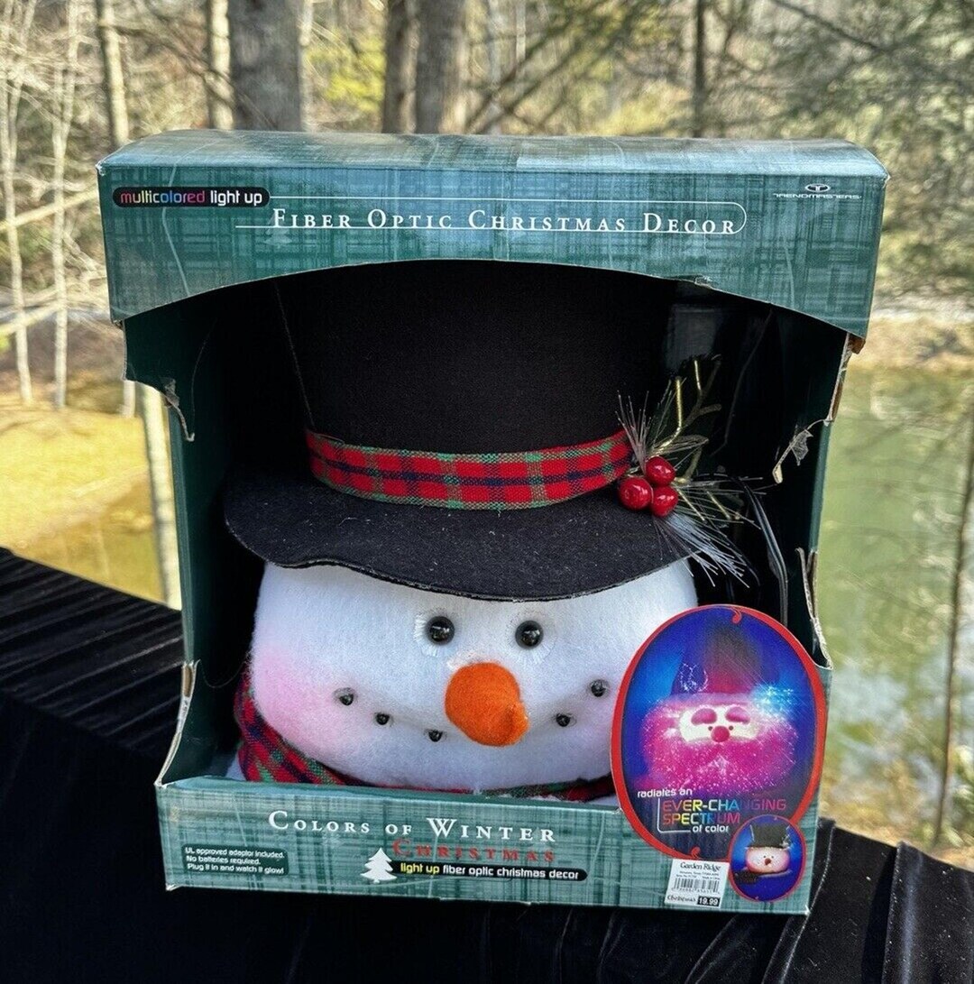 Vintage Fiber Optic Light-up Snowman Head Christmas Winter Decor Top ...