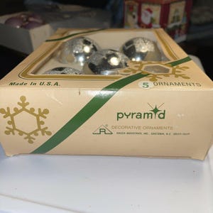 Vintage 1960's Mercury Micah Glass Christmas Ornaments Silver Pyramid ...