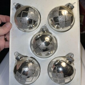 Vintage 1960's Mercury Micah Glass Christmas Ornaments Silver Pyramid ...