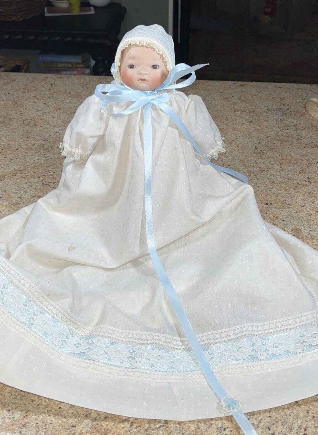 Joyce Watkins Hand Painted Baby Doll W/ Crying Face Dressed in White ...