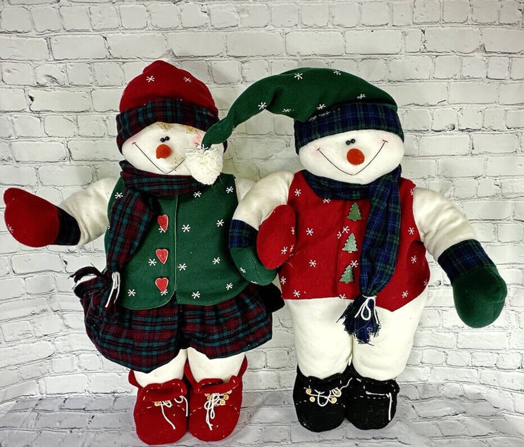 2 Plush 31” Matching Standing Snowman Fleece Door Greeters Sterling Inc ...