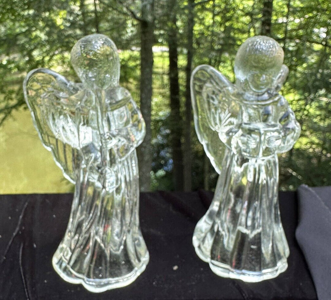 2 Heavy Vintage Lead Crystal Christmas Angel Candle Holders 6.5” High ...
