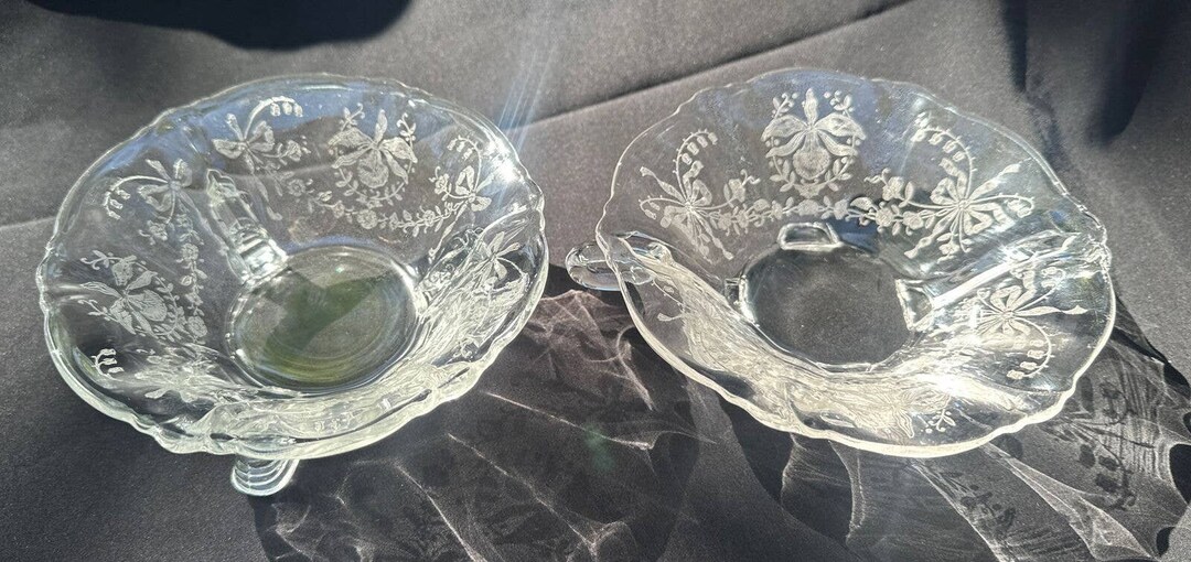 2 1940s Heisey Elegant Glass Waverly Round Footed & Handle Dish Orchid ...