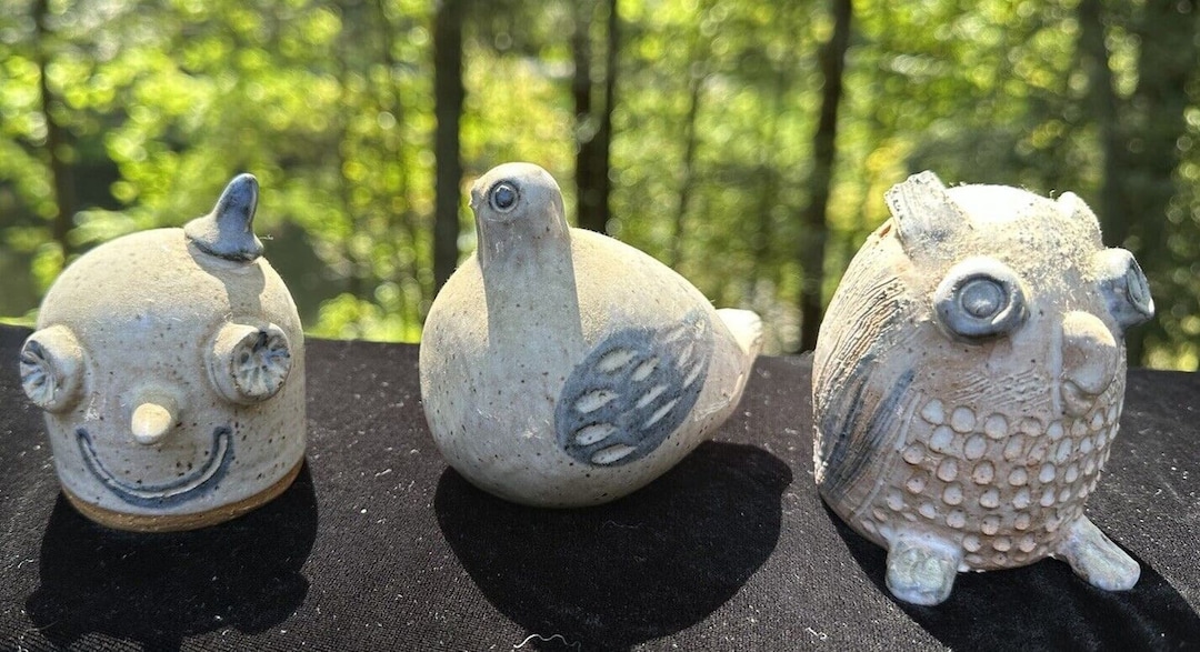 3 Mexican Clay Pottery Pieces Hand Painted Bird Clown Owl -S46 - Etsy