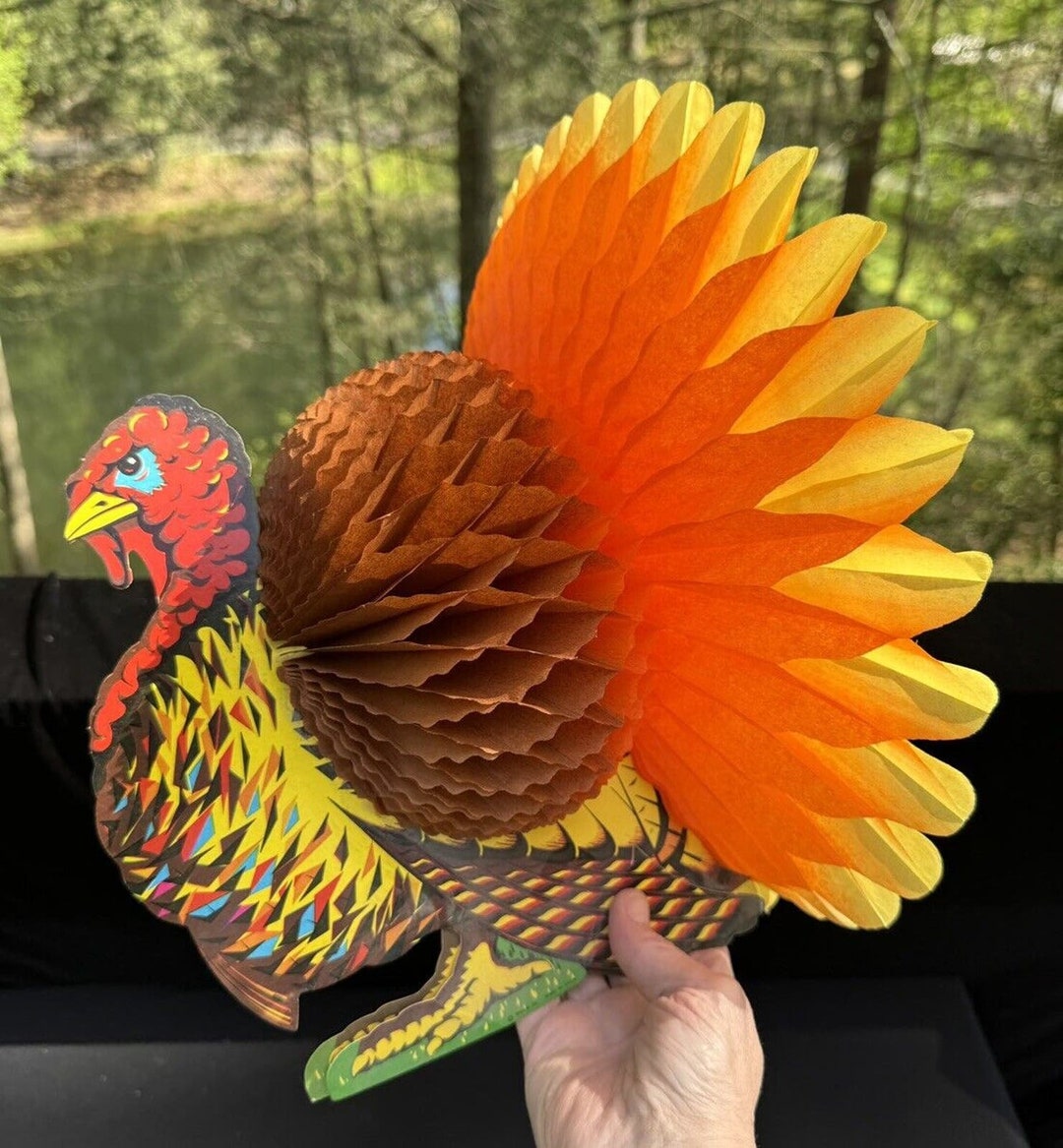 Vtg Beistle Honeycomb Tissue Cardboard Standing Thanksgiving Turkey 13 ...
