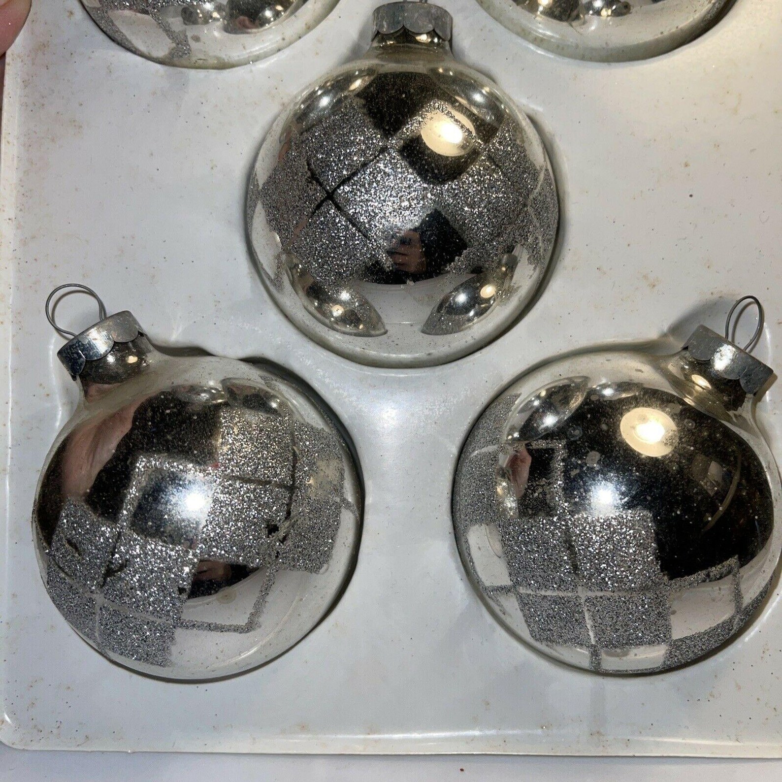 Vintage 1960's Mercury Micah Glass Christmas Ornaments Silver Pyramid ...
