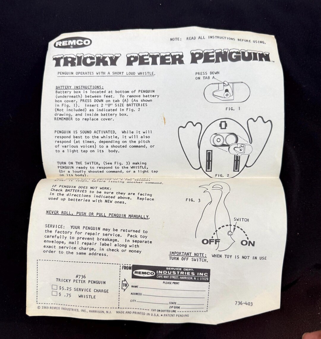 Vintage 1969 Remco TRICKY Peter PENGUIN Instruction Paper ONLY! T36 - Etsy