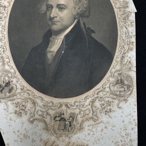 1857 Steel Engraving by William Wellstood of John Adams Border W ...