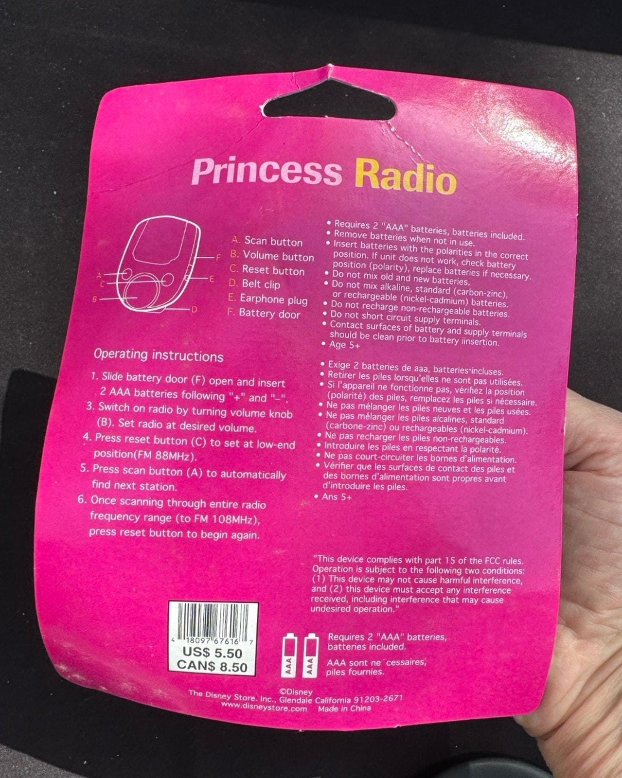 Vintage Princess Radio Disney Store Exclusive FM Auto Scan Earphones ...
