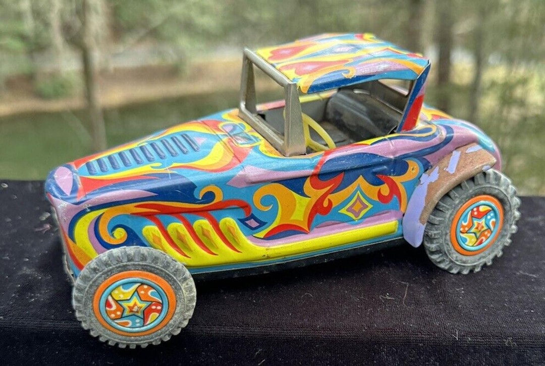 Rare Vtg 1965 MARX Tin Toy Hot Rod Roadster Car Retro Art Style Design ...