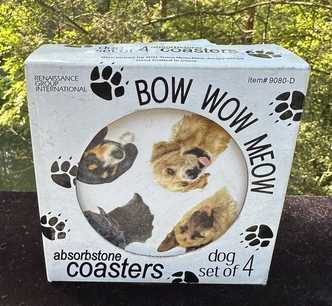 Bow Wow Meow Neoprene Drink Coasters Dog Set of 4 New in Box Lab ...