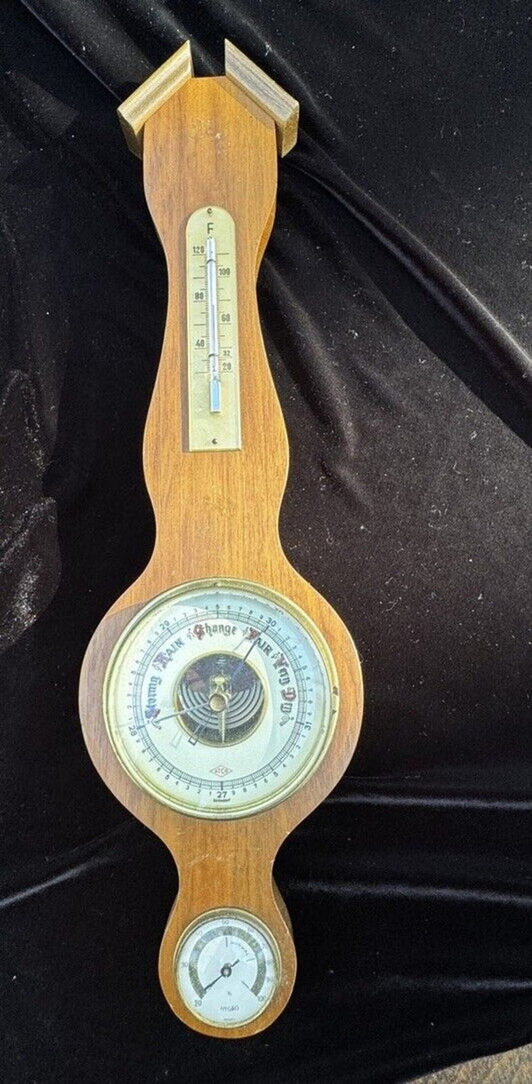 Vintage Atco German Barometer Stormy Rain Change Fair Dry 19” Wood ...