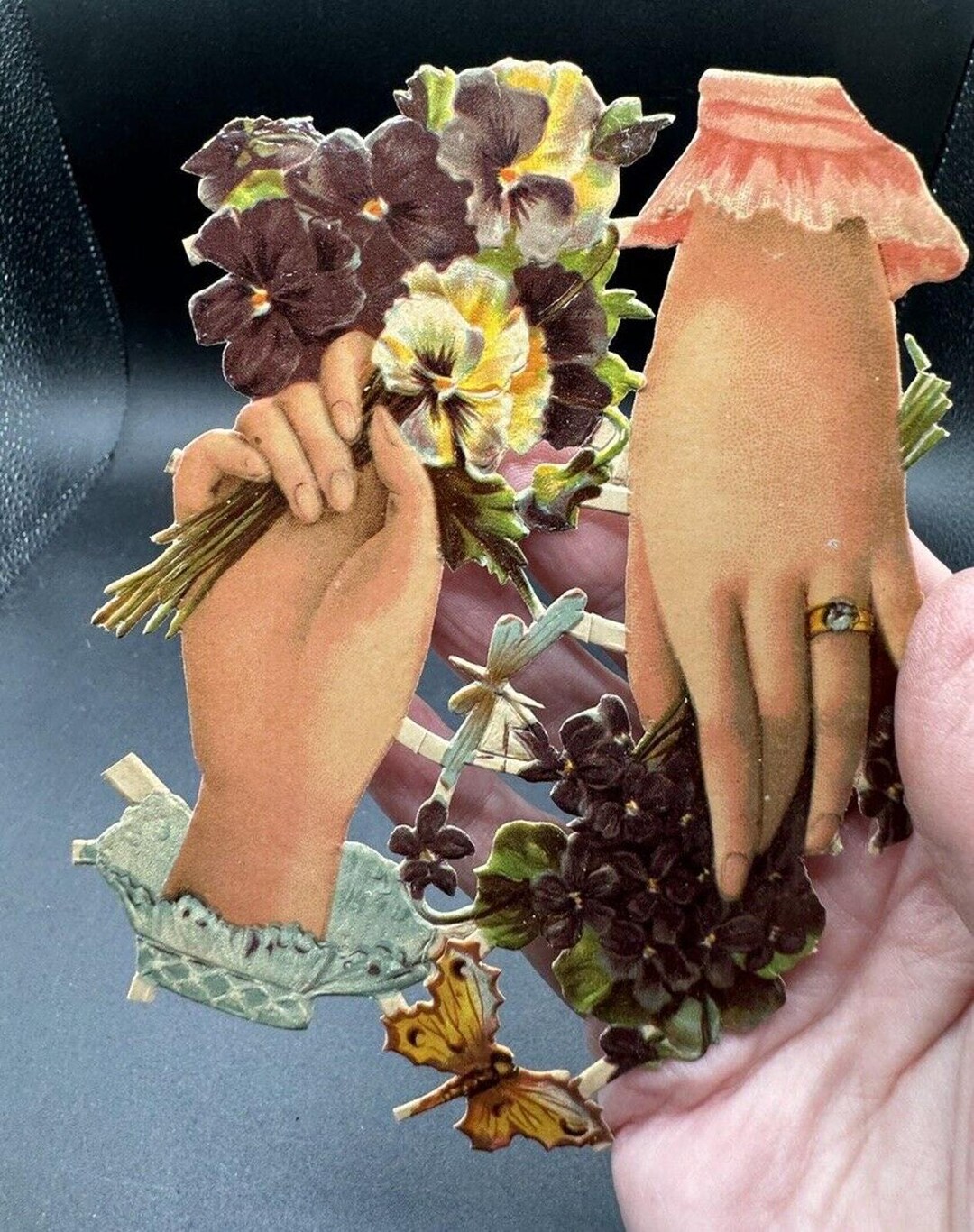 1800’s Large DIE CUT VICTORIAN Hands With Flowers Paper Card Antique 6 ...