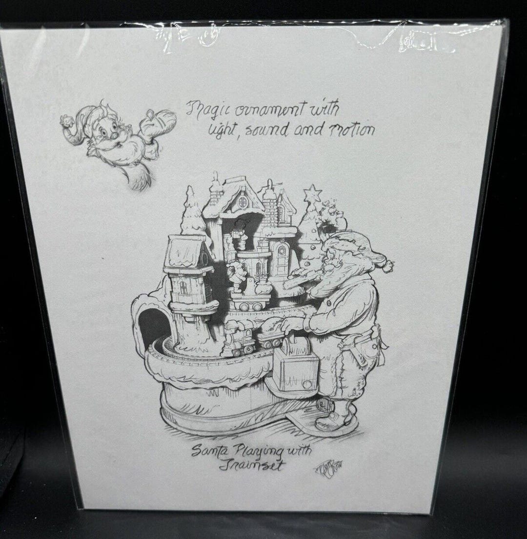 Ken Crow Art Print Hallmark Member Keepsake Santa Playing With Train ...