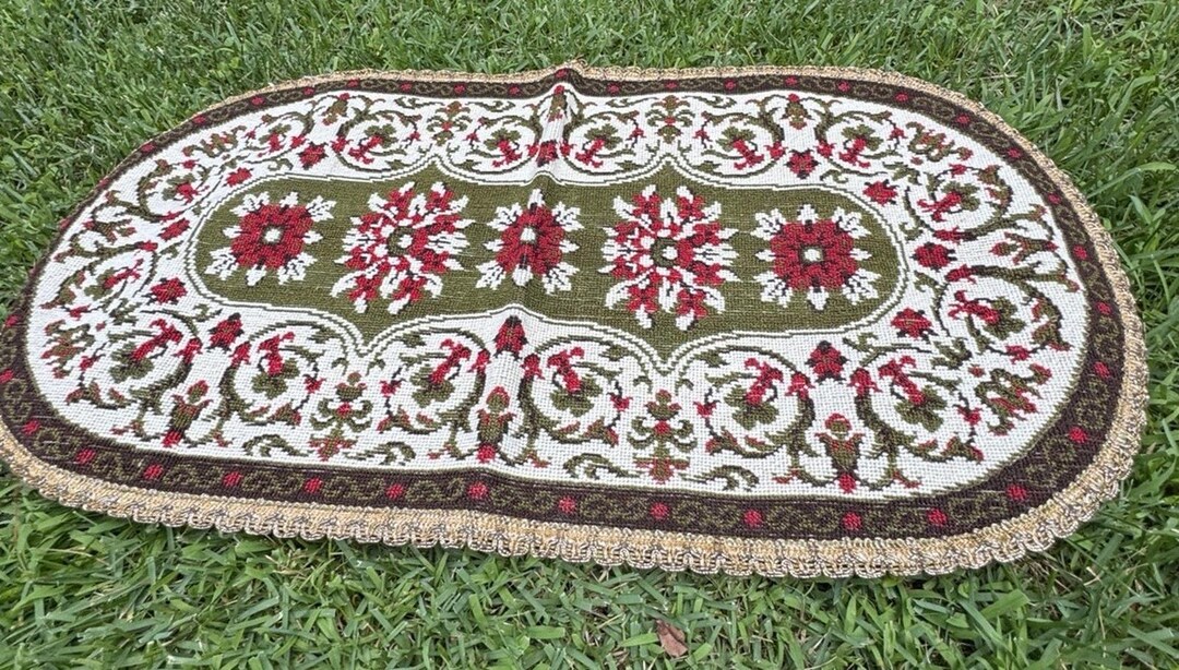 Beautiful Vintage Belgium Table Tapestry Gold Trim Needlepoint Tags ...